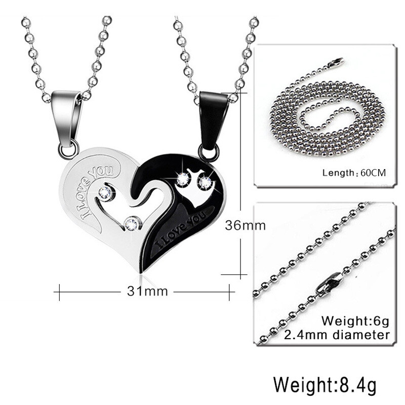 Broken Heart Best Friend Punk Shinny Shinny Bling Necklace Chain ...