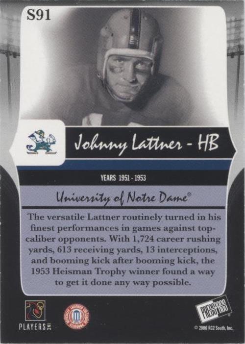 2006 Press Pass Legends Johnny Lattner #S91 for sale | eBay