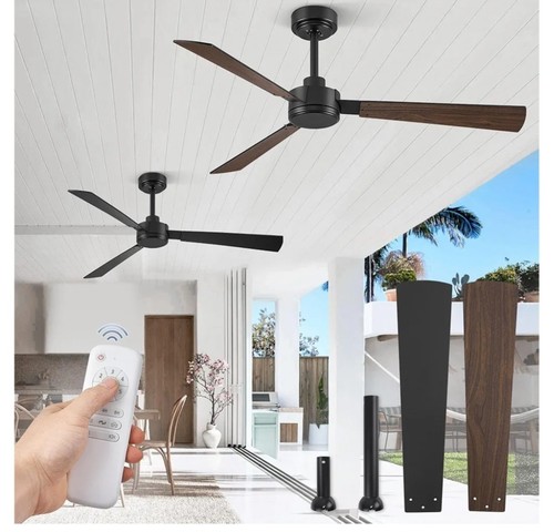 2 Pack 52 Inch Ceiling Fan with Remote No Light, Black Indoor/Outdoor ...