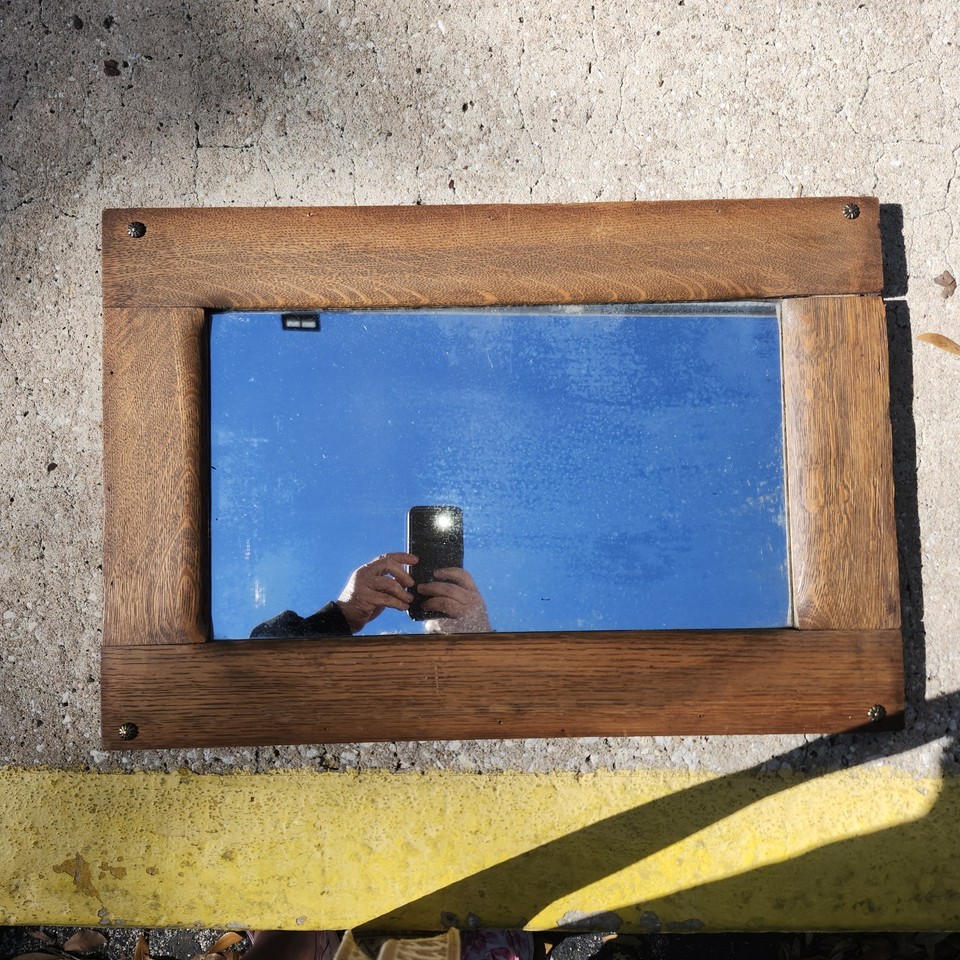 Antique Primitive wall Mirror Wood Frame 22x14 Craftsman Mission Oak | eBay
