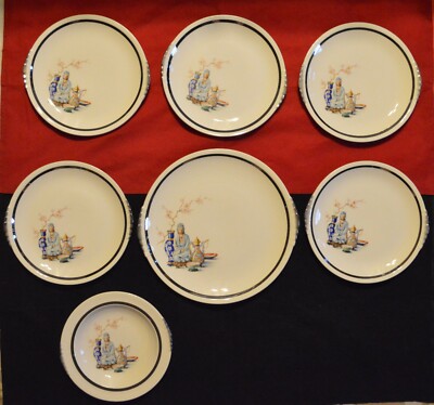 VINTAGE PADEN CITY SHELL KREST FAR EAST ASIAN PATTERN 39 6 PLATES 1 ...