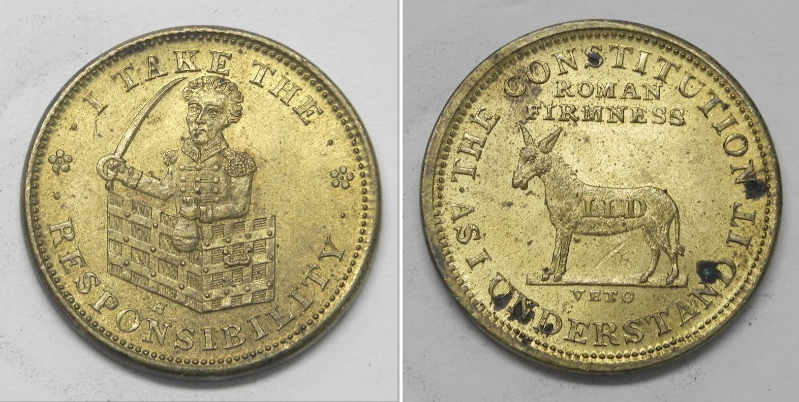 X5410 (1837) I TAKE THE RESPONSIBILITY Hard Times Token, Unc, HT71 ...