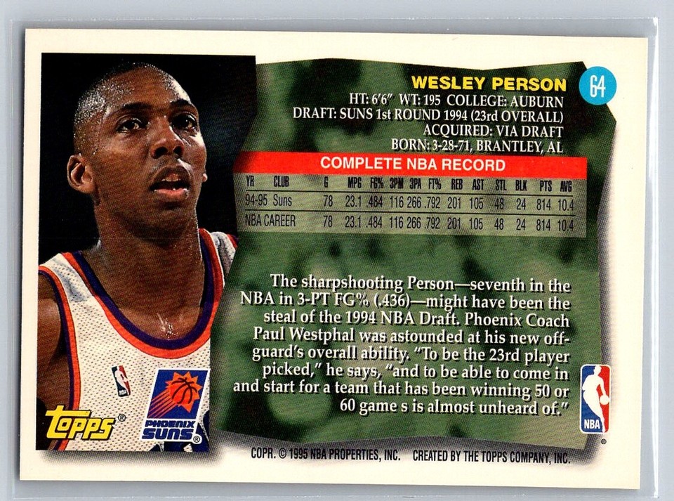 # 64 Wesley Person Phoenix Suns 1995-96 Topps | eBay