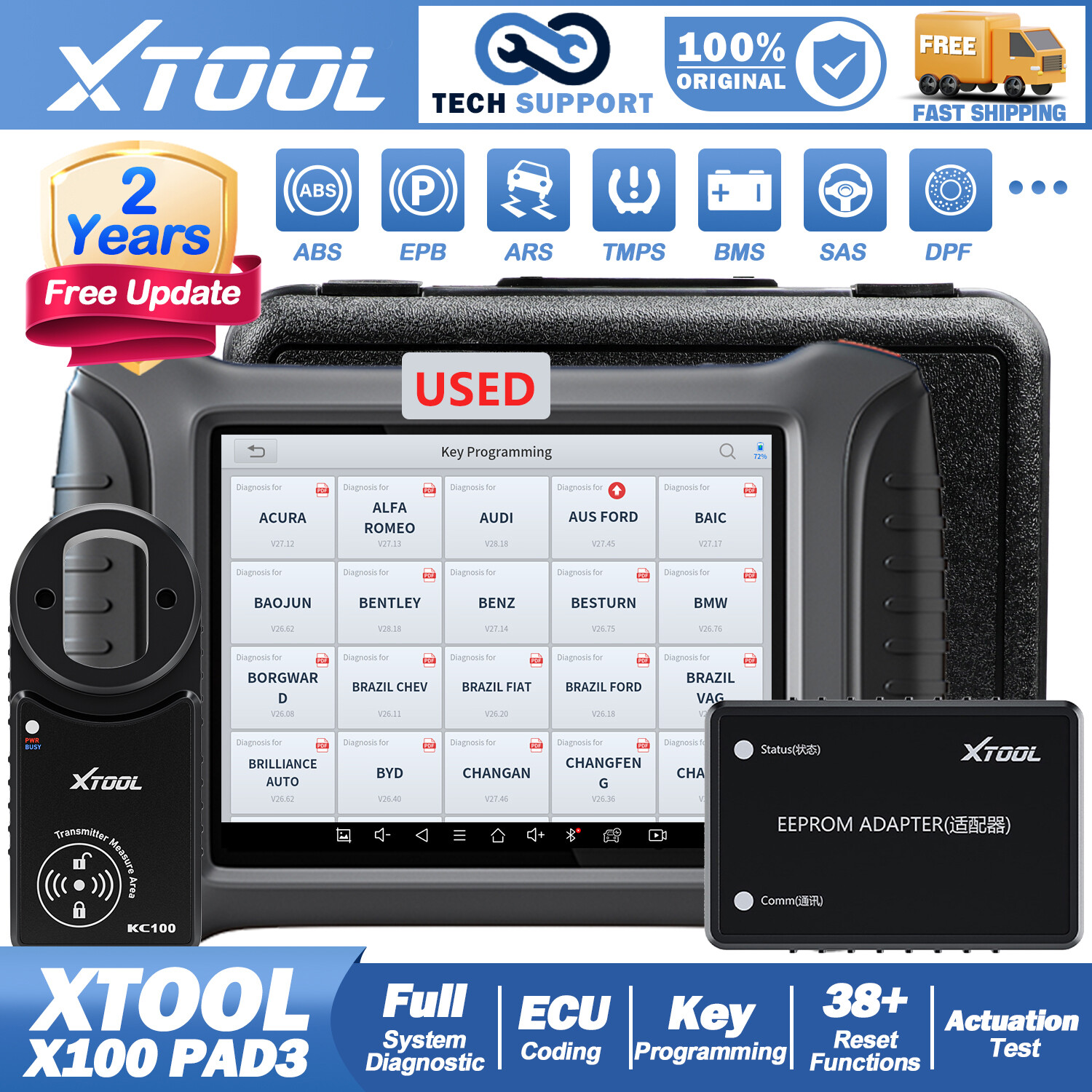 XTOOL Used X100PAD3 Key Programming All Systems Diagnostic Bidirectional Coding | eBay