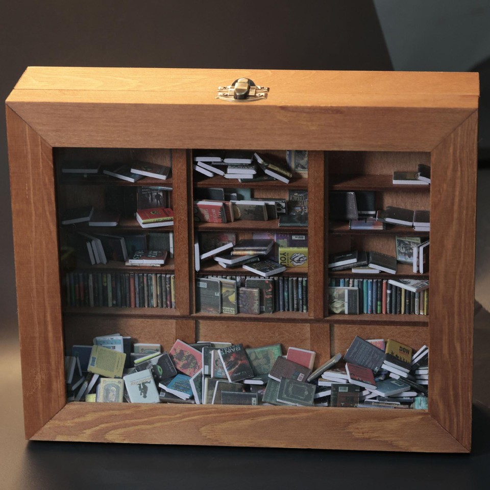 Miniature Bookshelf Stress Reliever Wooden Library Tiny Bookshelf ...