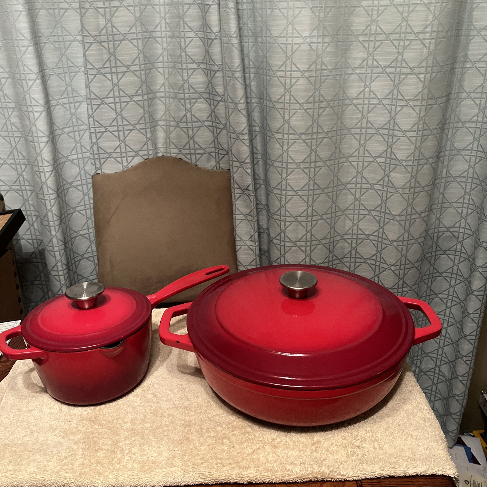 Crofton Red Ombre Enameled Cast Iron 5 Qt Dutch Oven 1.75 Qt Sauce Pan ...