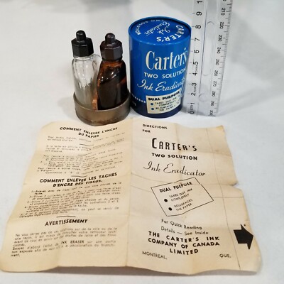 Vintage Carter's Two Solution Ink Eradicator Set with Tin and ...