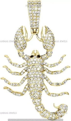 Men's Scorpion Charm Pendant 1.90 CT Lab Created Diamond 14K Yellow ...