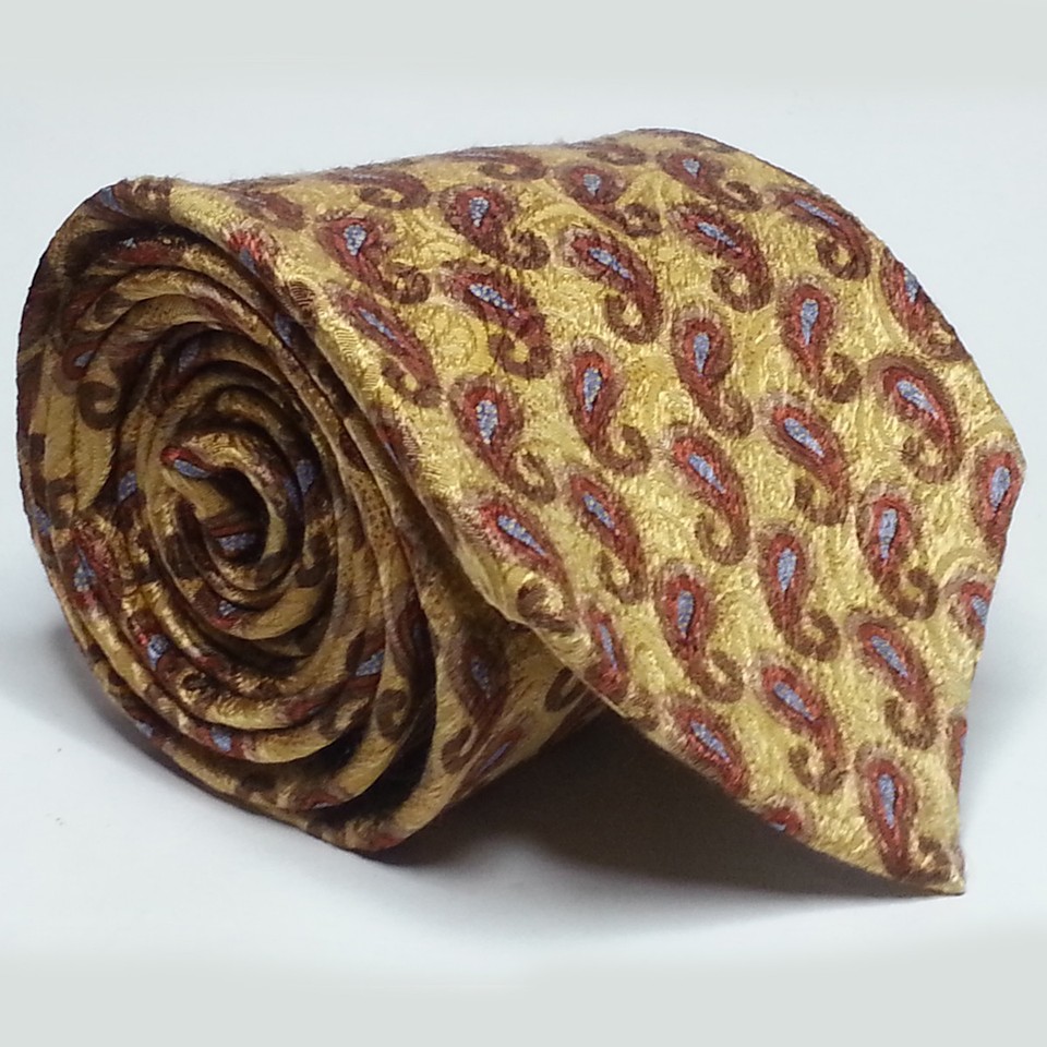 IKE BEHAR Men Silk Dress Tie Yellow with Blue Paisley Print 3.5" wide ...