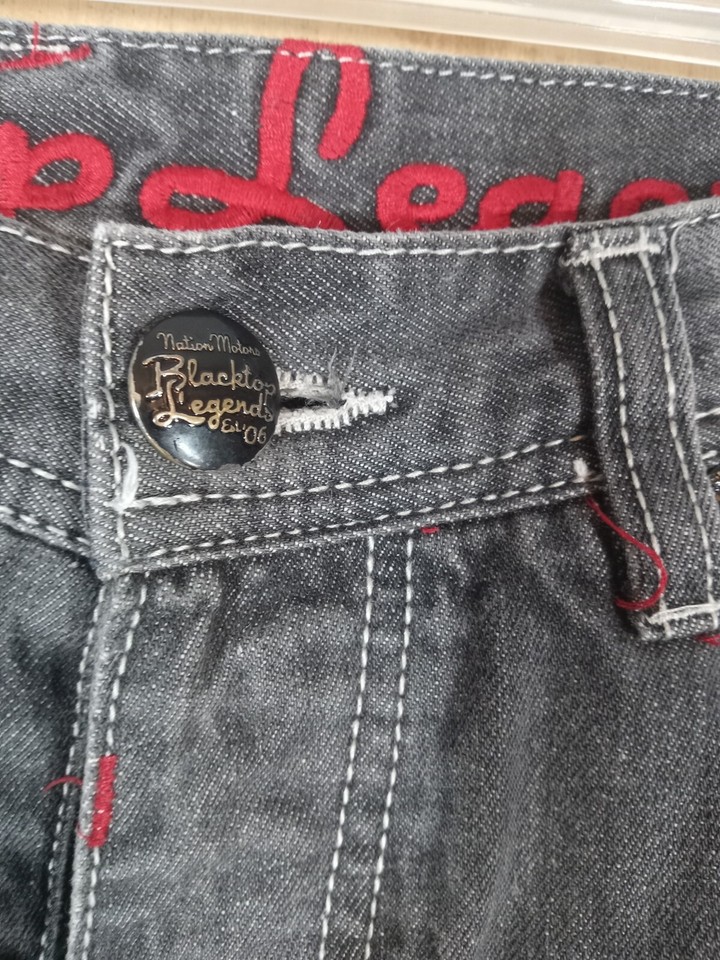 Parish Jeans 34x30.5 Blacktop Legends Baggy Black Denim Men Leather ...