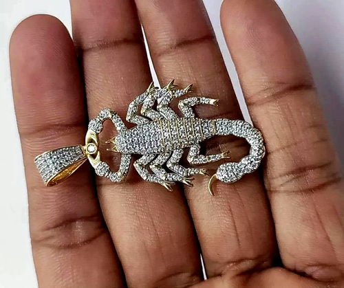 2.00Ct14k Yellow Gold Over Round Cut Lab Created Diamond Scorpion Charm ...