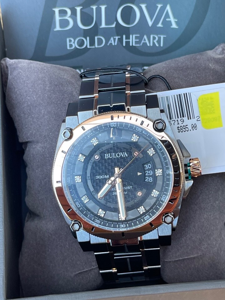 Bulova Precisionist Quartz Diamond Accent 2-Tone Black 46mm Watch ...