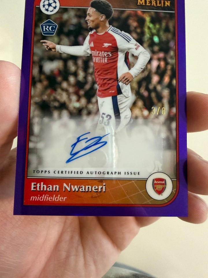 Topps Merlin 2024-25 Ethan Nwaneri /8 Vintage Purple RC Autograph ...