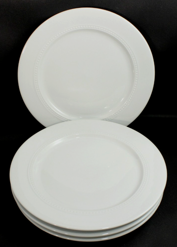 Threshold Beaded Band * Set of 4 * Porcelain White 11.25” Dinner Plates ...