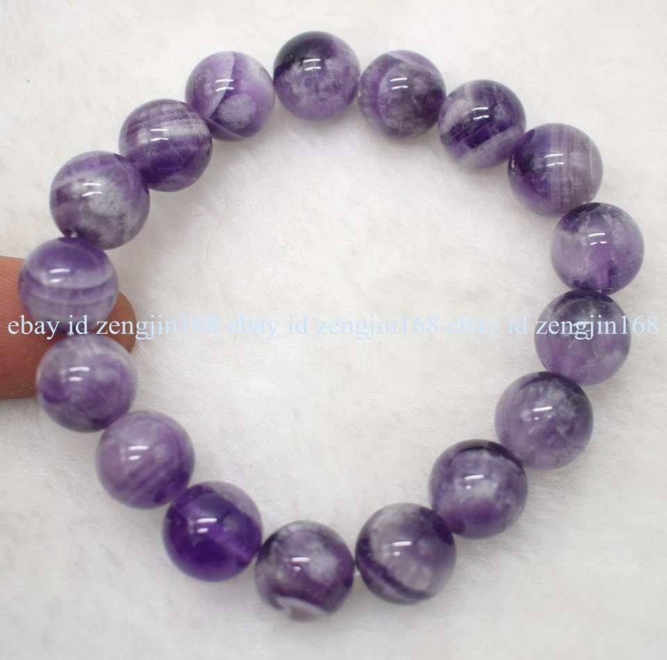 Real 6/8/10/12mm Natural Purple Amethyst Round Gemstone Beads Bracelet ...
