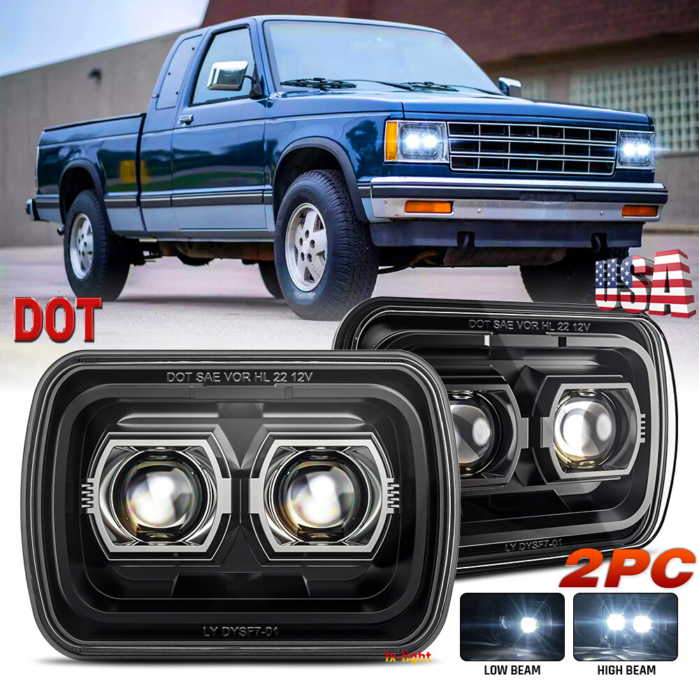 2PC Updated 7x6" Square LED Headlights Sealed HI/LO Beam for Chevy S10 ...