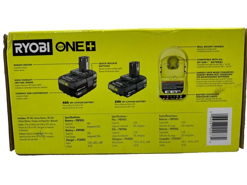 RYOBI ONE 18V Lithium-Ion Battery & Charger Kit 2Ah & 4Ah PSK106SB for ...