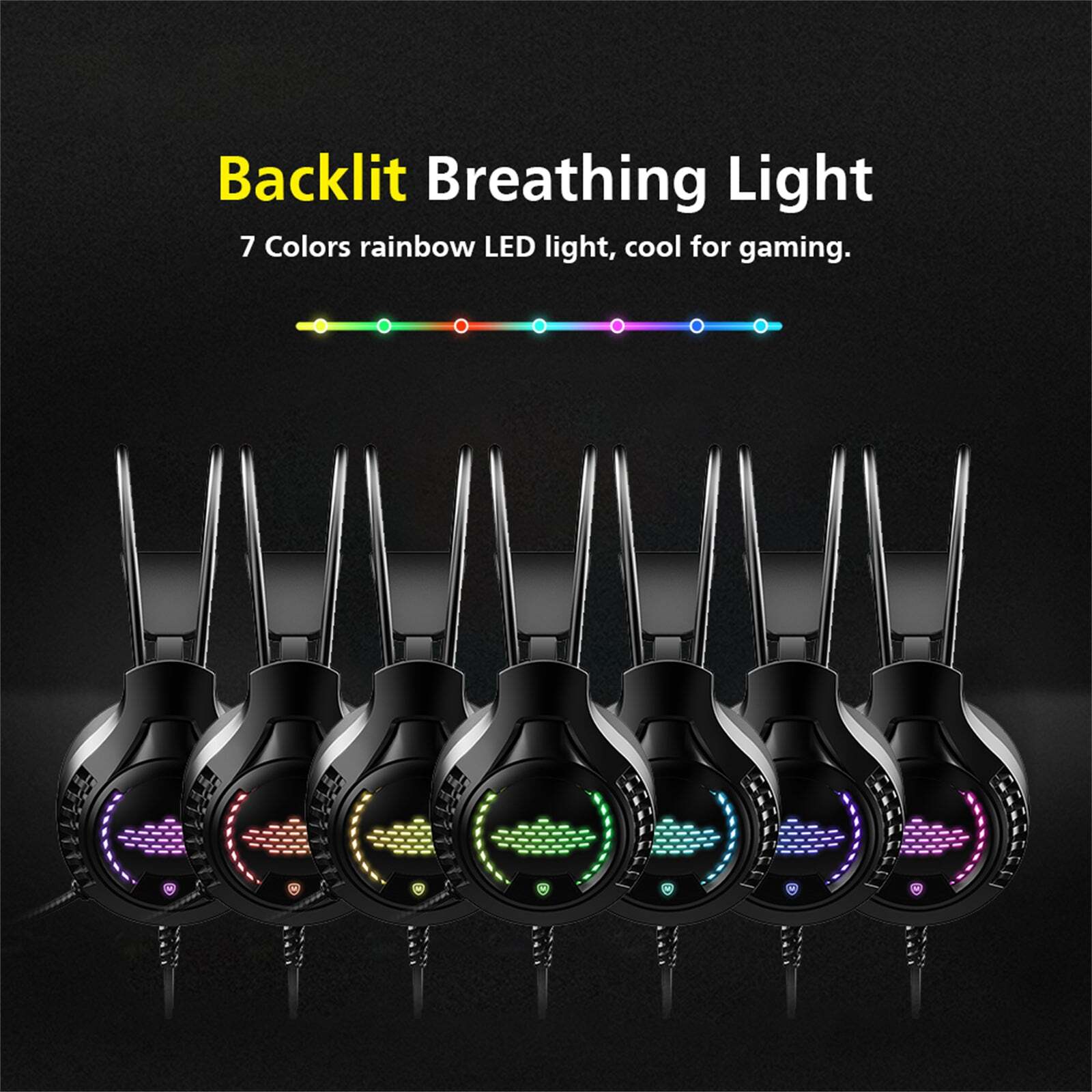 Rainbow Light Gaming Headset Flexible Microphone 7-Color Rainbow LED ...