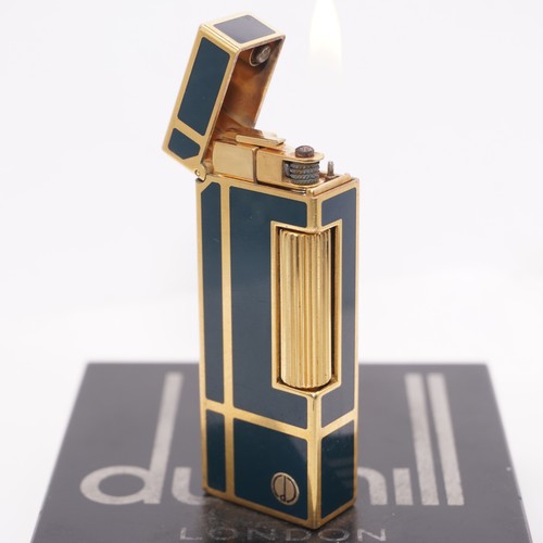 Vintage Dunhill Lighter Gold Line/Blue _Ultrasonically Cleaned_Working ...