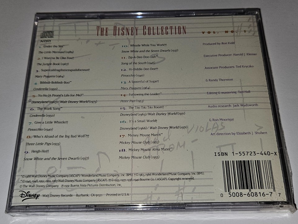 The Walt Disney Collection Vol. No 1 CD 18 Songs Mickey Mouse Club+ ...