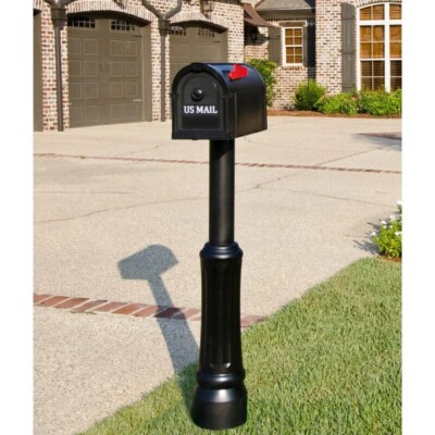 Plastic Mailbox and Post Kit Combo Black Heavy Duty Mail Box Easy To ...