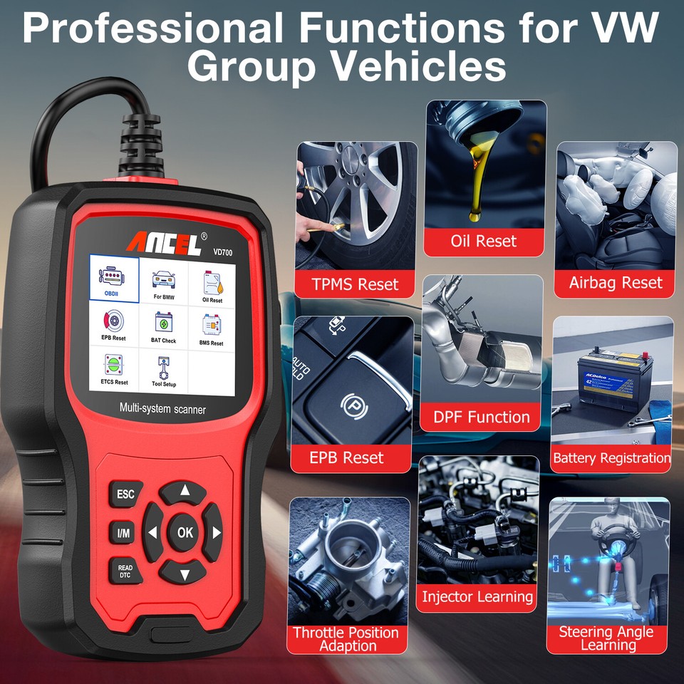 Ancel VD700-US All System Diagnostic ABS SRS DPF Oil Car OBD Scanner ...