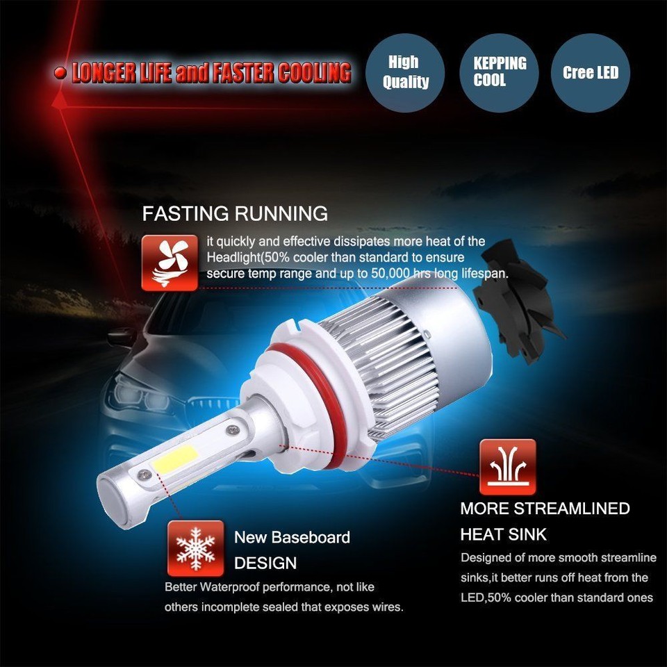9007 HB5 8000K Ice Blue LED Headlight Bulbs High Low Beam Conversion ...
