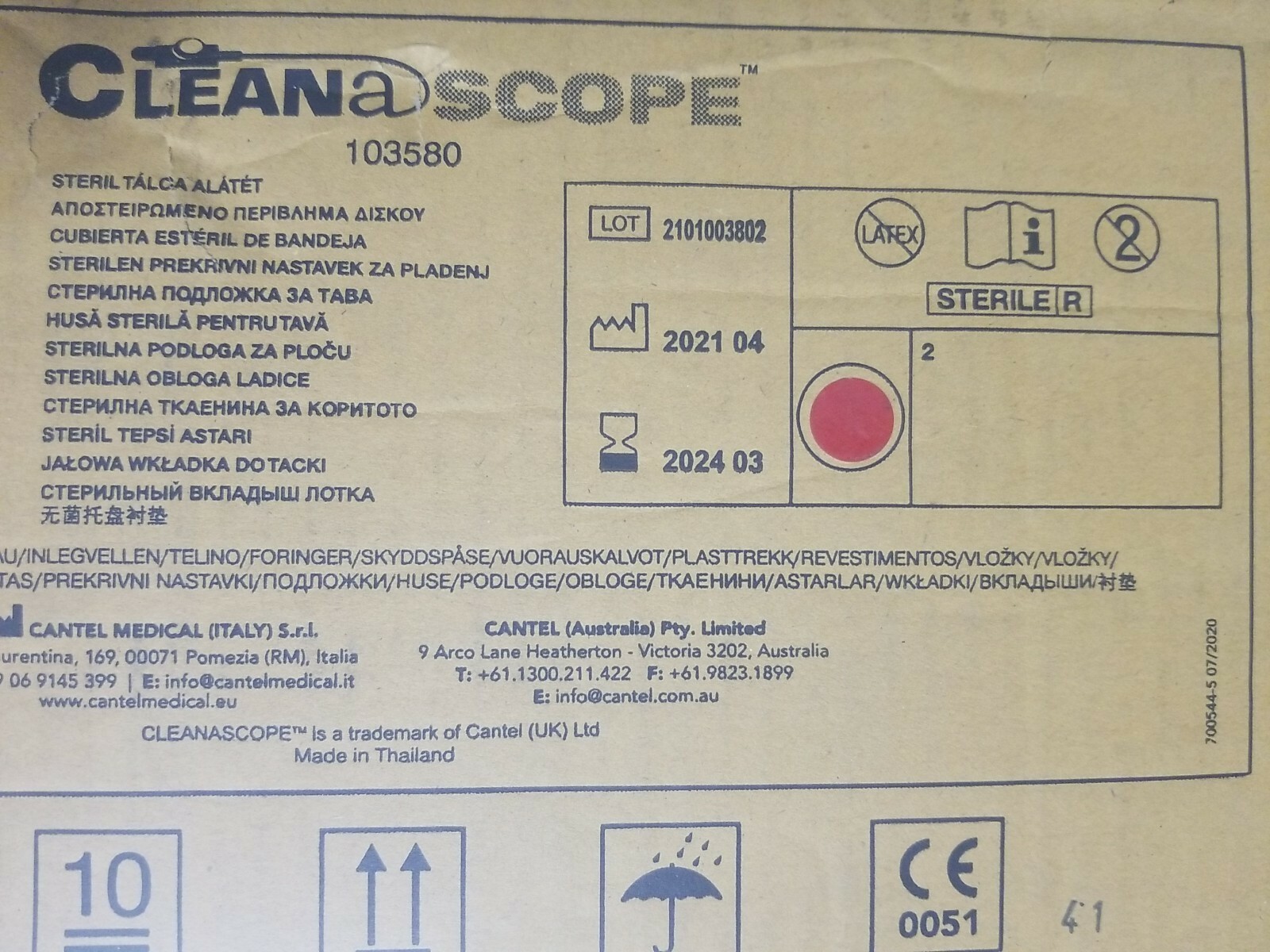 BOX OF 200 Cantel CLEANASCOPE 103580 STERILE TRAY LINERS FOR ENDOSCOPES ...