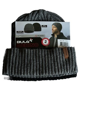 Bula Merino Wool Blend Beanie Hat /Cap Black And Grey Unisex (2 Pack ...