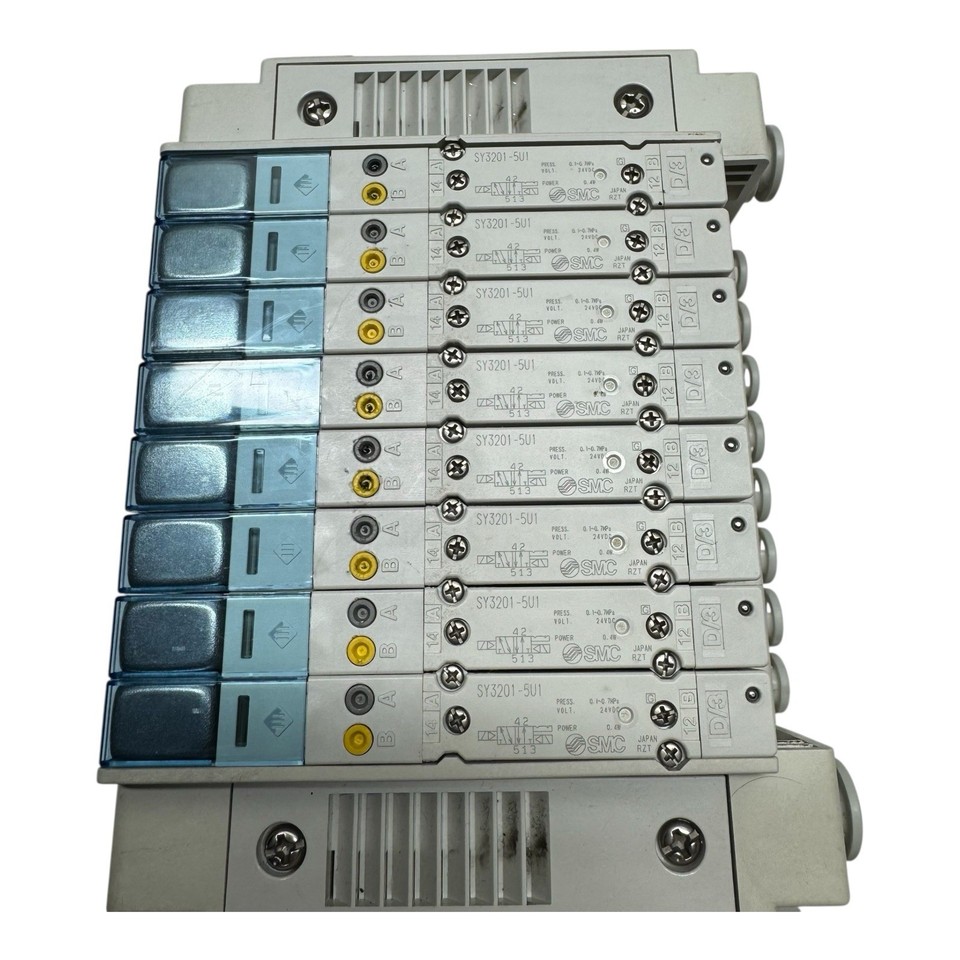 SMC 8 Station Manifold w/ 8x SY3201-5U1 Solenoid Valves and EX260-SMJ1 ...