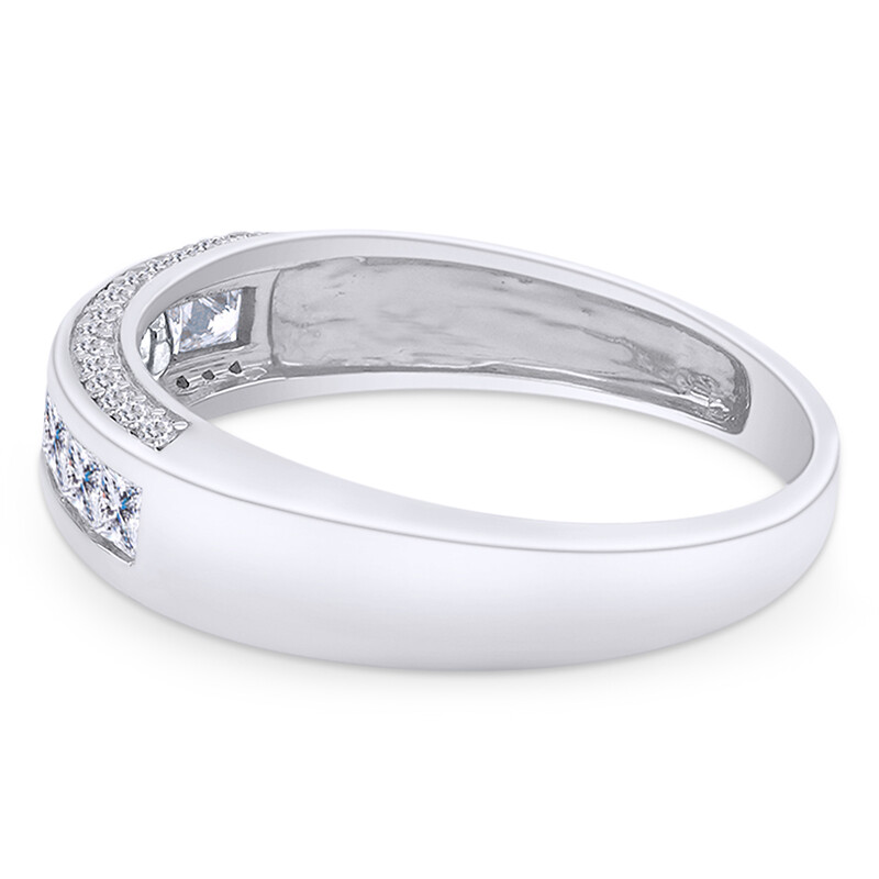 Mens Wedding Band Ring Simulated Diamond 14K White Gold Plated Sterling ...