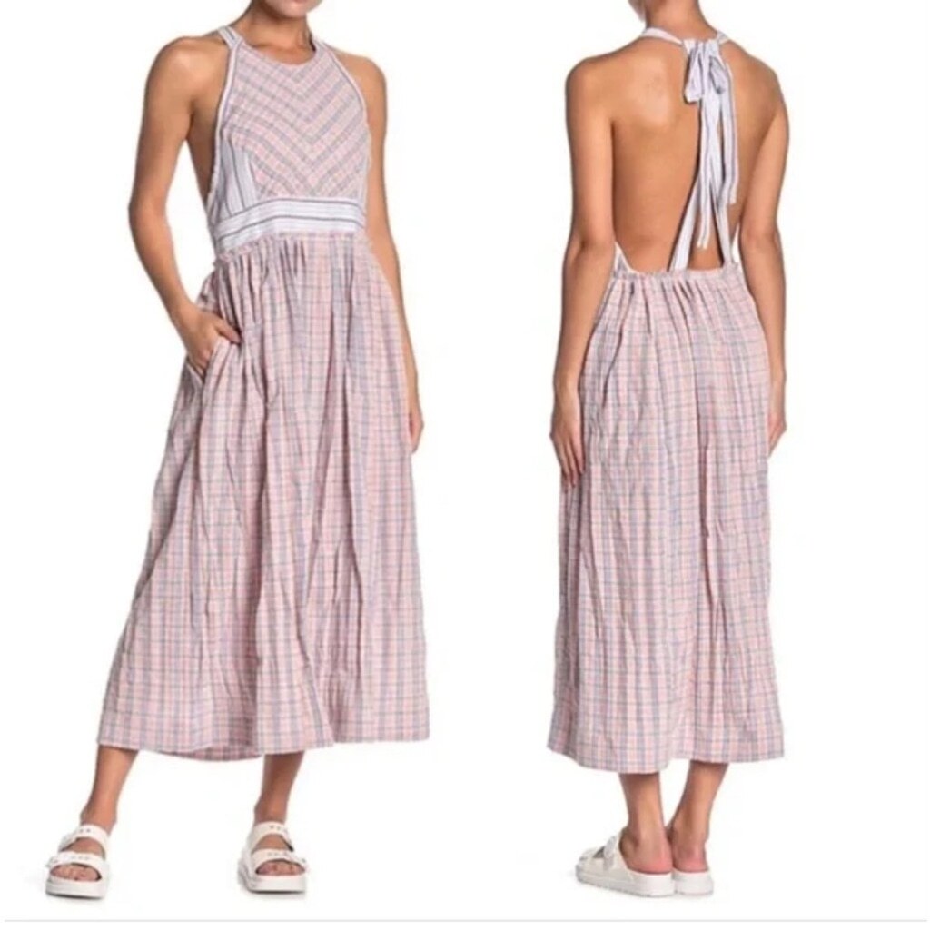 Free People Color Theory Midi Halter Dress in Pink Bl… - Gem