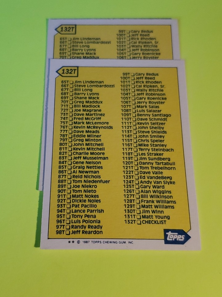 1987 Topps Traded Baseball Checklist #1T-132T CL #132T CL | eBay