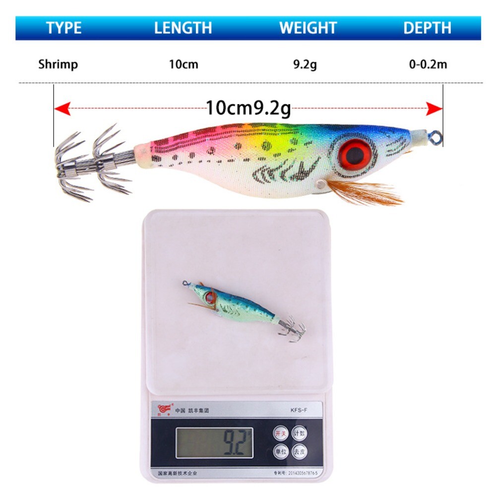 Luminous Squid Bait Wooden Shrimp Cuttlefish Hook Squid Jig for Lure ...