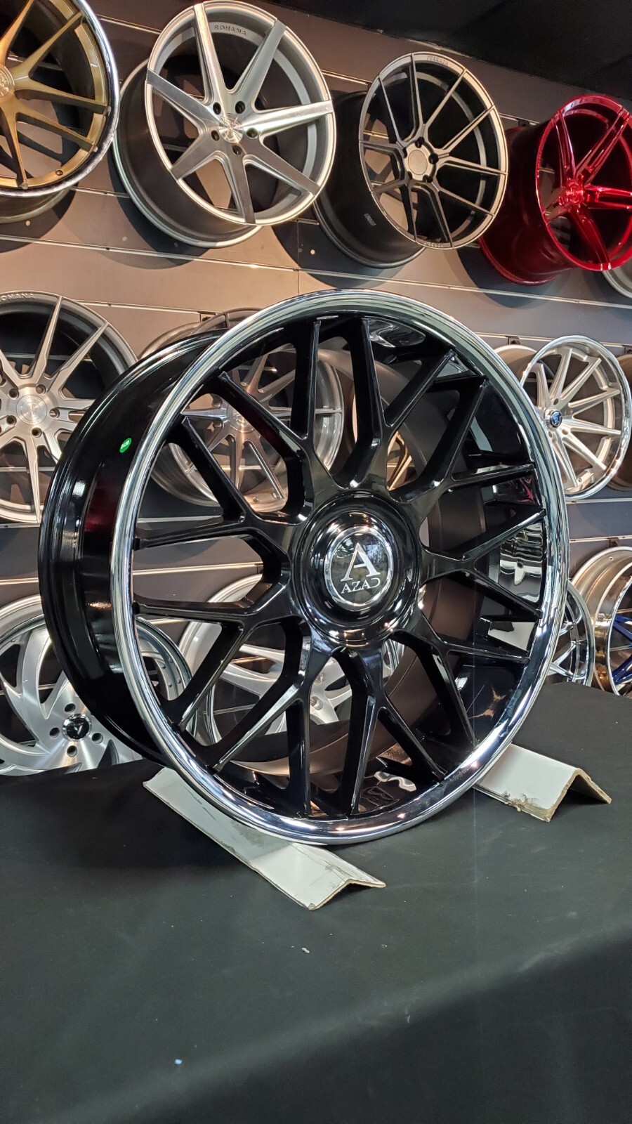 24 Inch Azad AZV02 Gloss Black Chrome Lip Wheels Staggered 24x9 24x10 ...