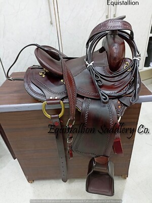 leather western endurance horse riding brown saddle tack with ...