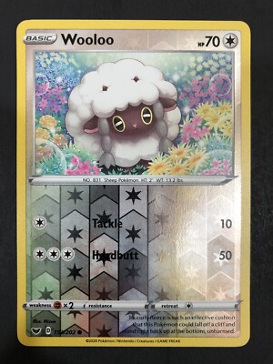 Pokemon Card, Wooloo 153/202, Reverse Holo Common, Sword & Shield Base ...