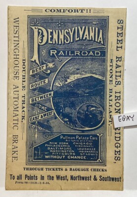 1883 PENNSYLVANIA RAILROAD RARE AD PULLMAN PALACE CARS DOUBLE TRACK NEW ...