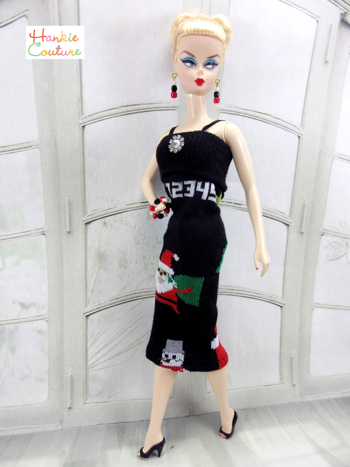 FITS BARBIE CHRISTMAS SANTA CLAUS KNIT SWEATER DOLL DRESS HAT by HANKIE ...