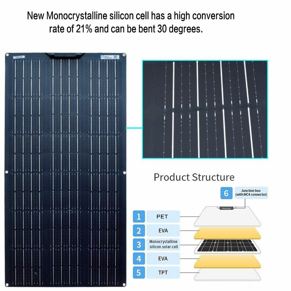 400 Watt Solar Panel Cell Flexible Home Camping Car Yacht 12-24v ...