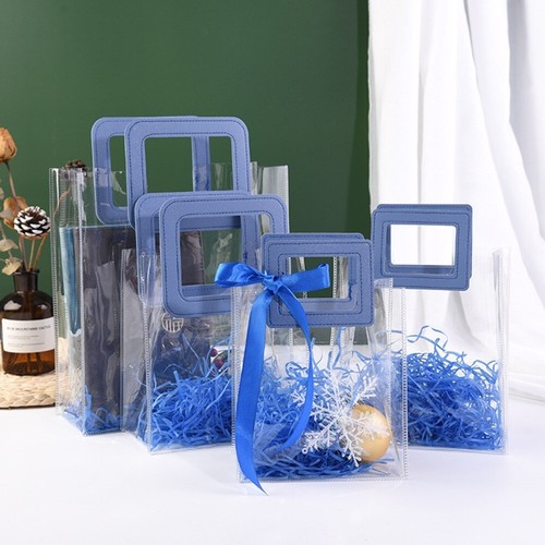 Blue Transparent Shopping Bags PVC Waterproof Storage Bag Hand Gift Bag ...
