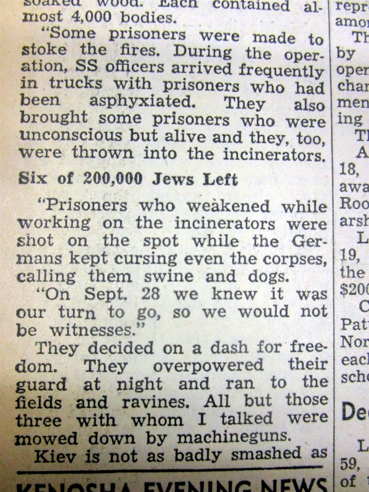 1943 WW II newspaper WORST MASSACRE of JEWS duringTHE HOLOCAUST Babi ...