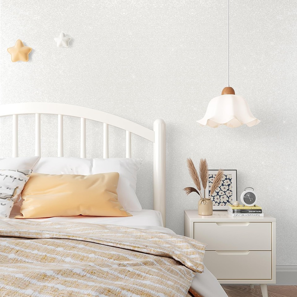 VEELIKE 15.7"x354" Thick White Glitter Peel & Stick Wallpaper Sparkle ...