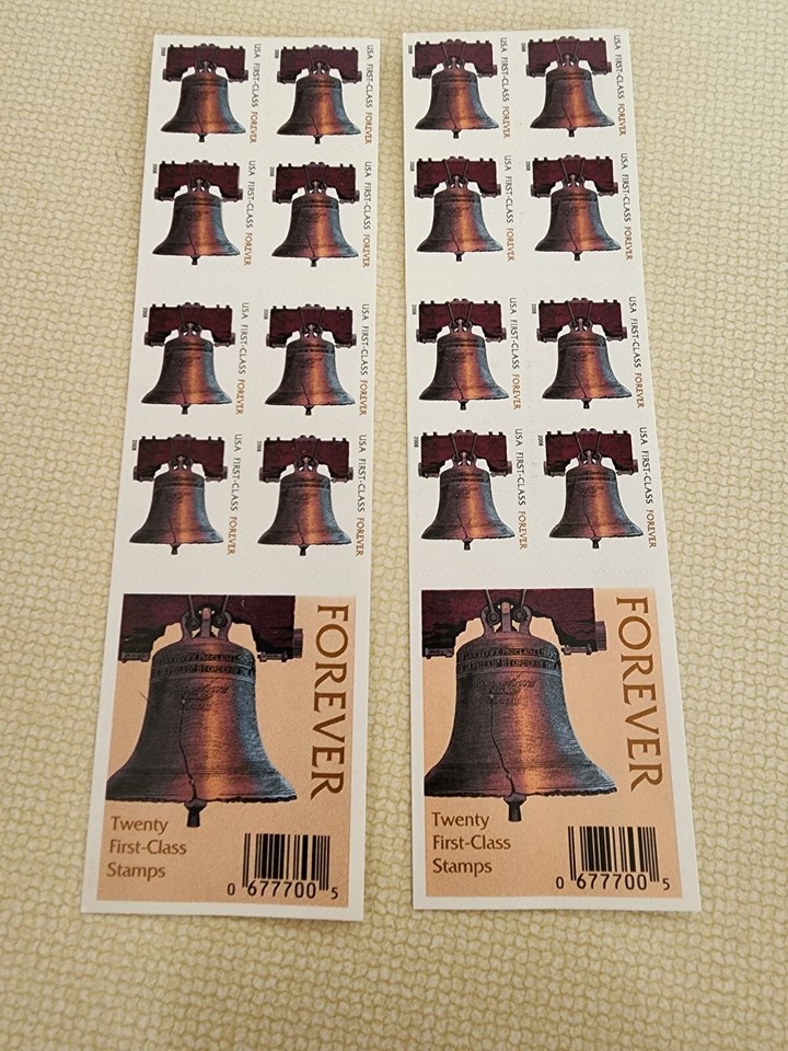 2 Booklets of Liberty Bell 2008 Forever Stamps Plate V111111 - 40 ...