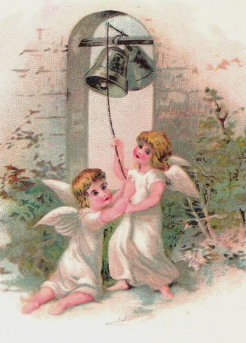 1880s Embossed Victorian Sample Card Angels Ringing Bell #6K | eBay
