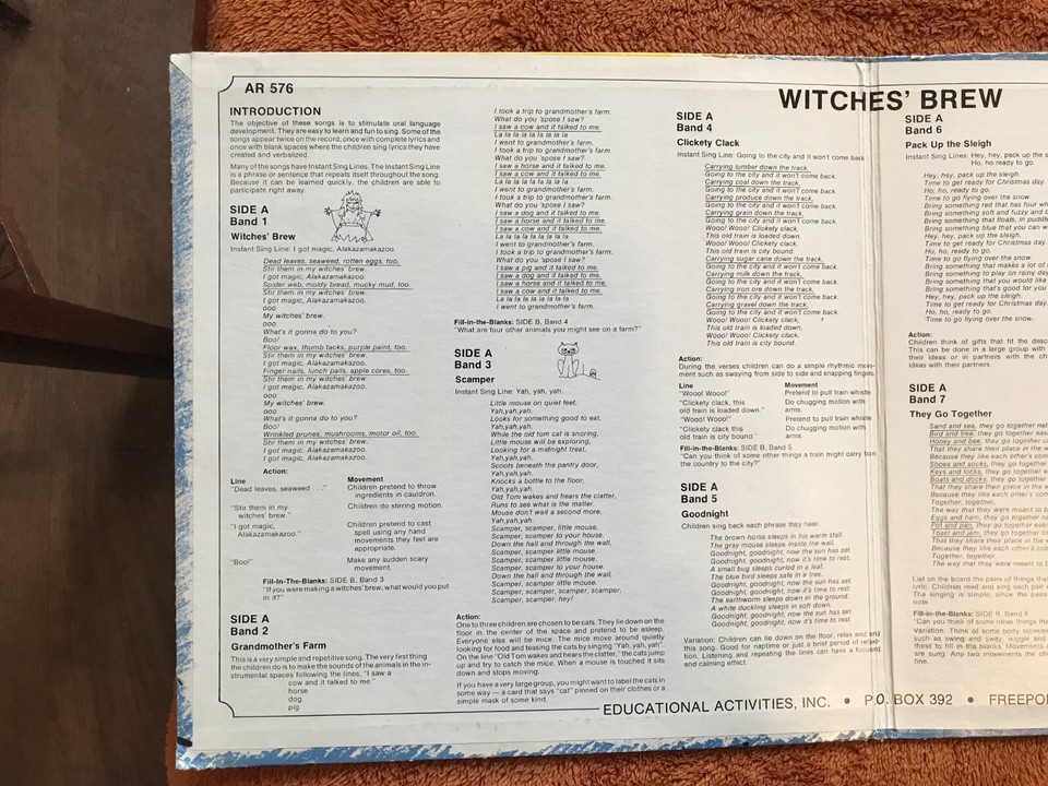 Witches Brew LP Hap & Martha Palmer Halloween 1976 AR 576 Children's ...