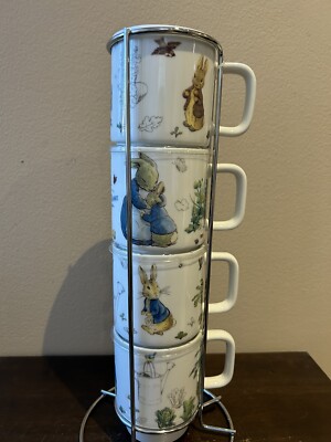 Beatrix Potter Peter Rabbit Tea Cup Mugs Stackable stacked Set Of 4 New ...