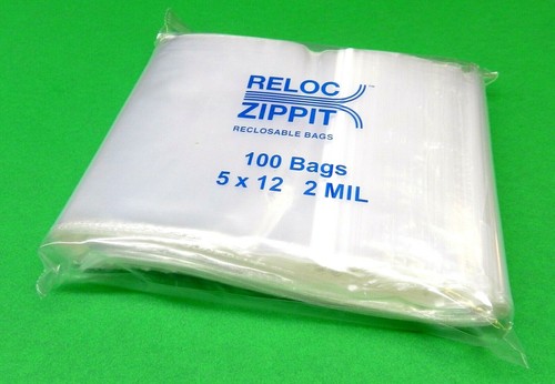 100 Reloc Zippit 5x12 Clear 2mil Poly Bags Reclosable Zip Seal Lock Bag ...