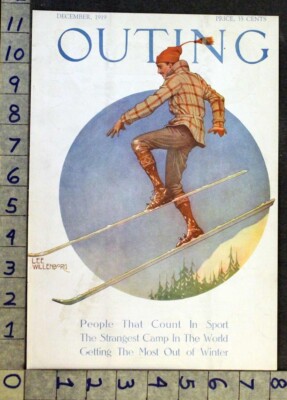 1919 LEE WILLENBORG SPORTING MEN SKIING WINTER MOUNTAIN NATURE ART ...