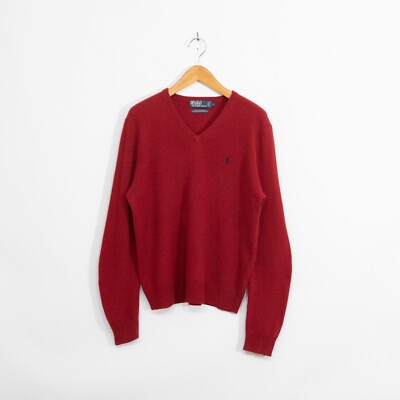 Polo Ralph Lauren Lambswool V Neck Sweater Sz L - Pullover Red Jumper ...